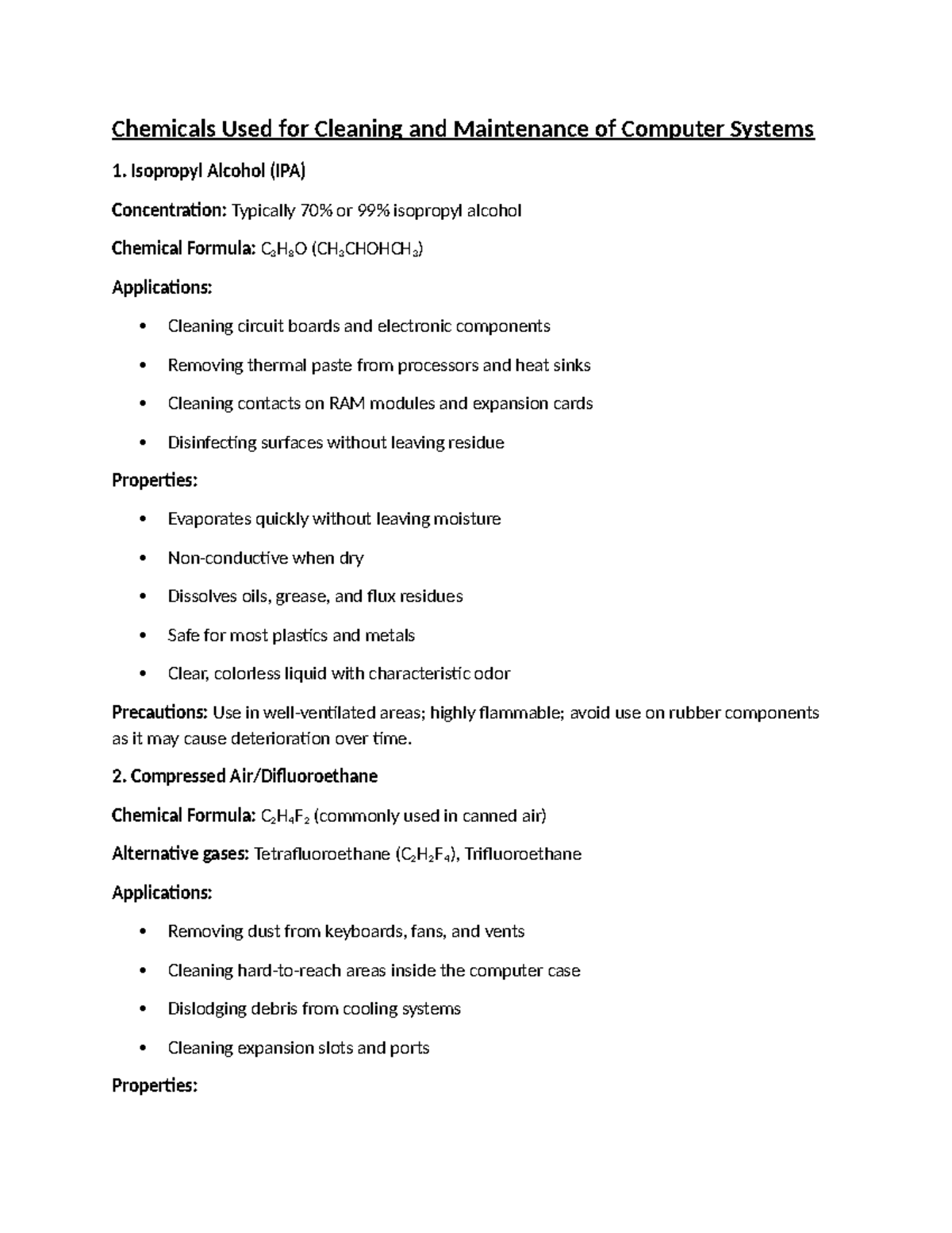 Chemicals for Cleaning & Maintenance of Computer Systems (CS101) - Studocu