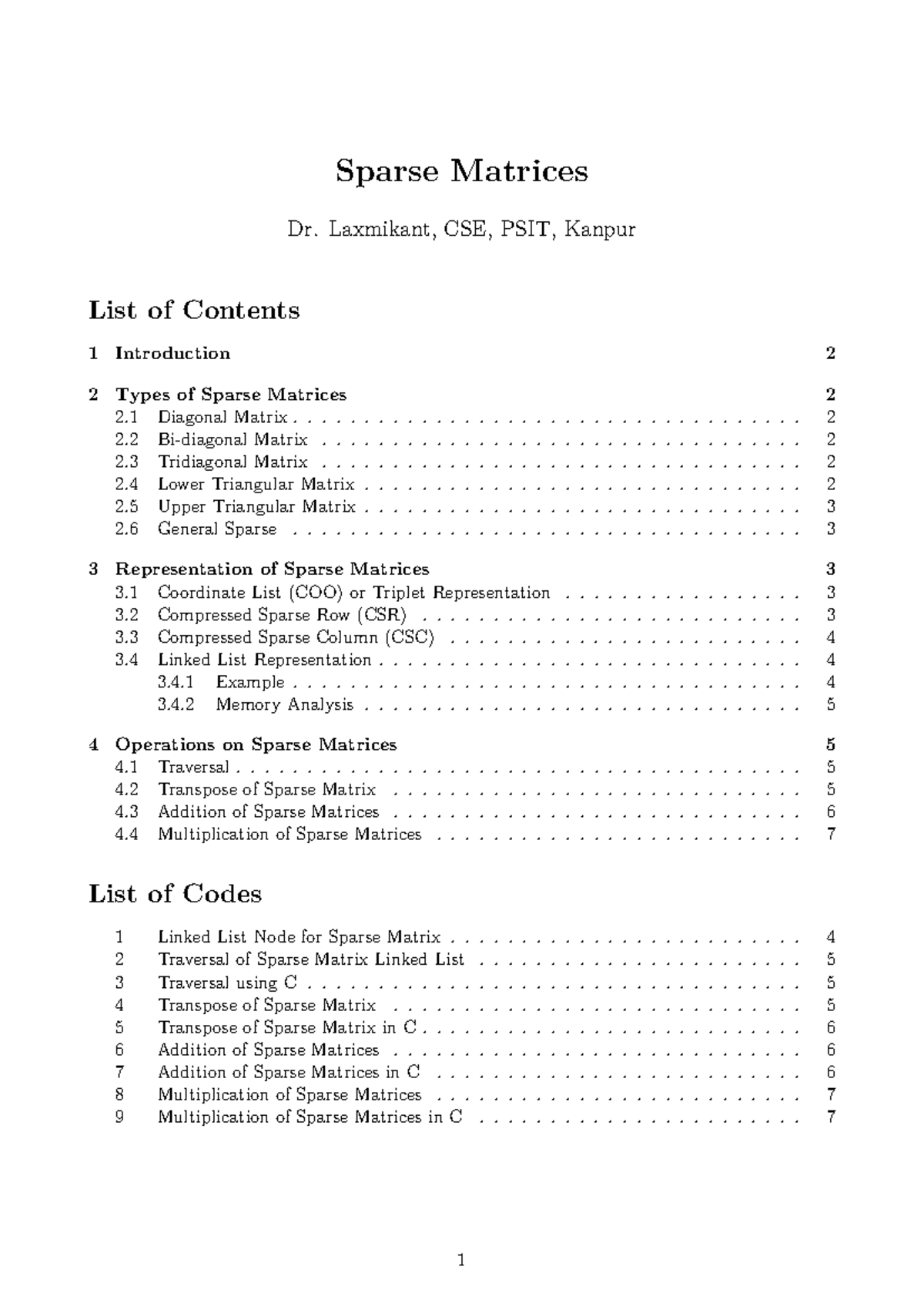 Sparse Matrices: A Comprehensive Guide for CSE Students (CSE) - Studocu