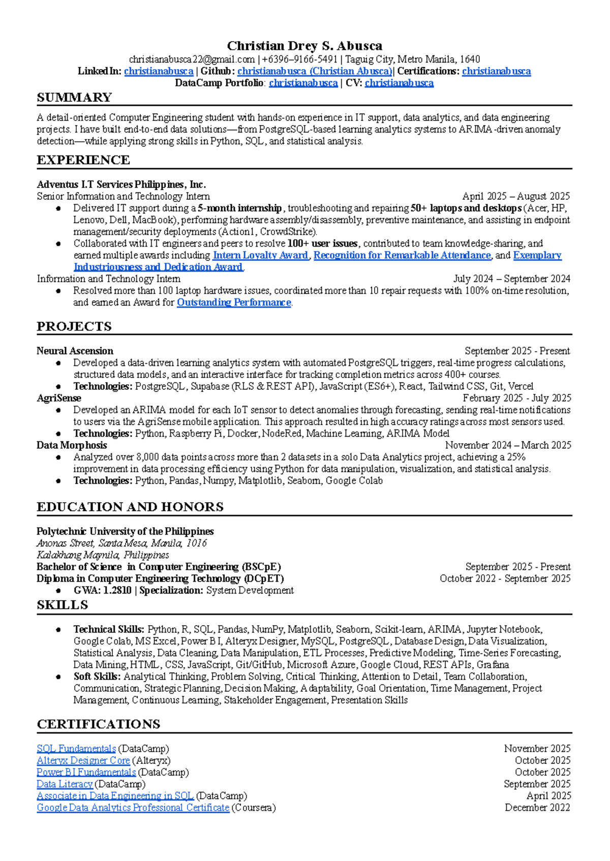 Abusca- Resume: Computer Engineering Student Profile - Studocu