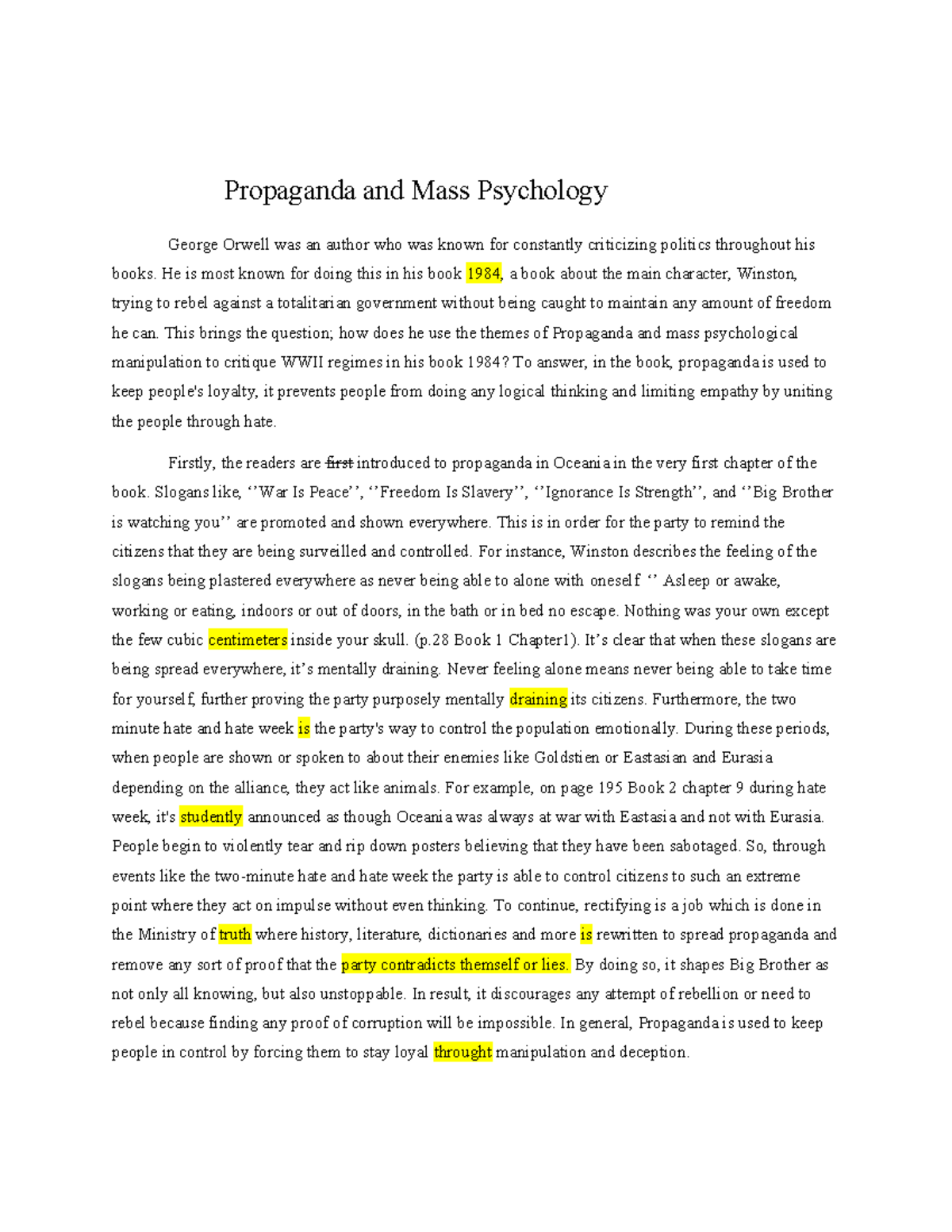 Morality in 1984: Analyzing Propaganda and Psychological Control - Studocu
