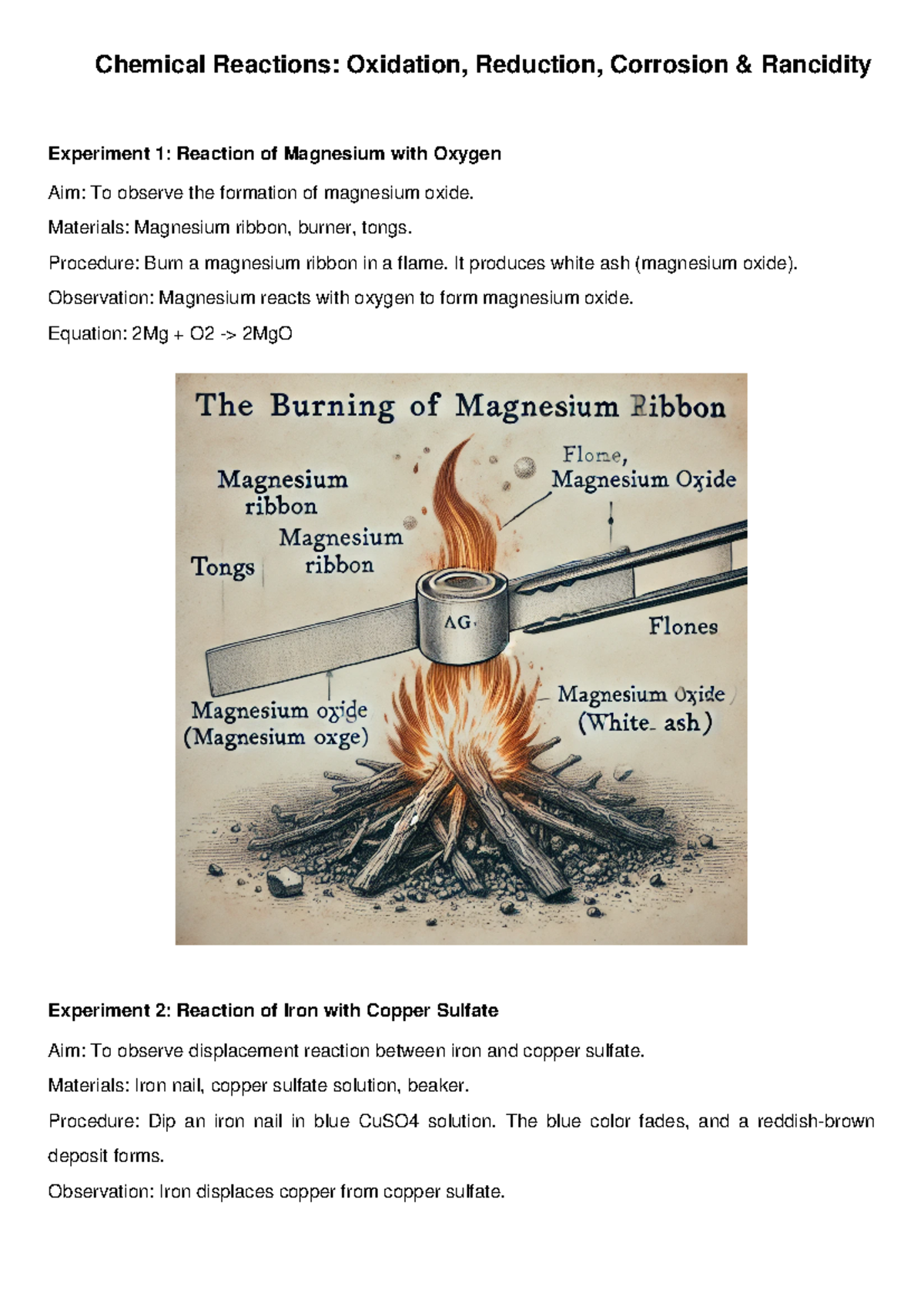 Chemical Reactions Experiments - Chemical Reactions: Oxidation ...