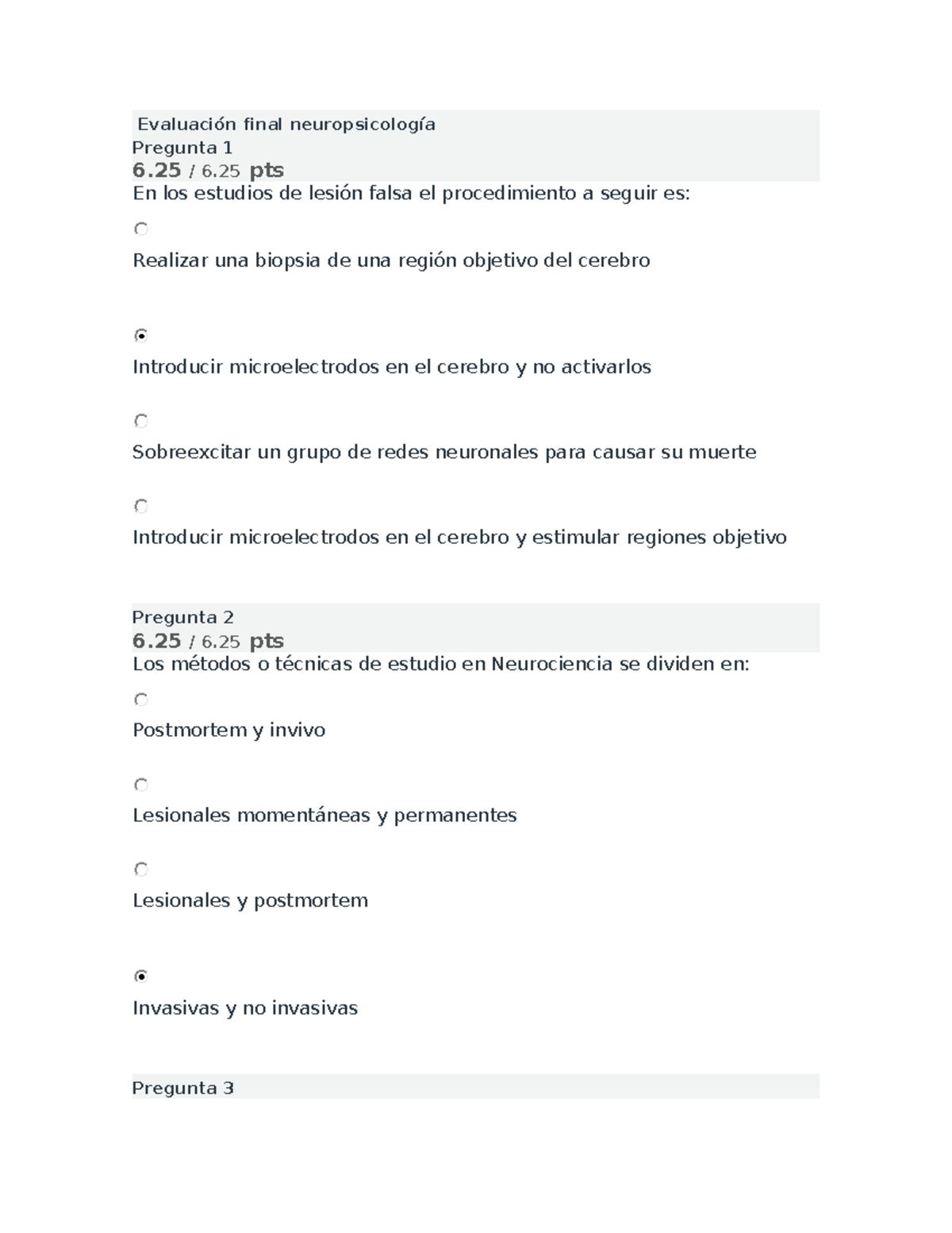 Evaluación Final Neuropsicología: Preguntas y Respuestas Clave - Studocu