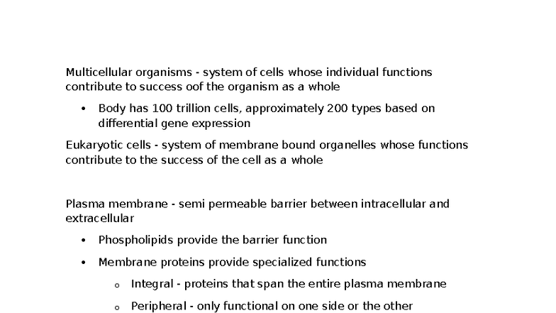 Biol 4160 Final Exam Study Guide: Multicellular Organisms & Cell ...