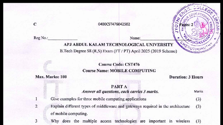CST476 Mobile Computing Exam Questions - April 2025 - Studocu