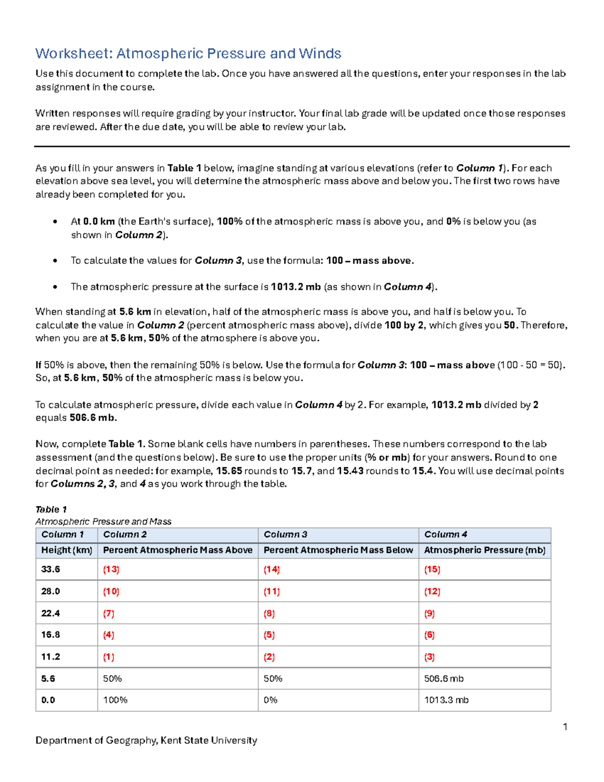 Worksheet: Atmospheric Pressure and Winds Lab (GEOG 101) - Studocu