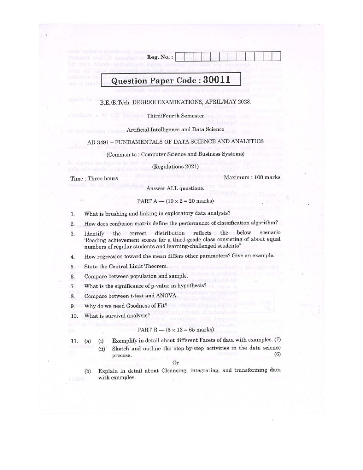AD3491 Final Exam Question Paper - Fundamentals of Data Science 2023 ...