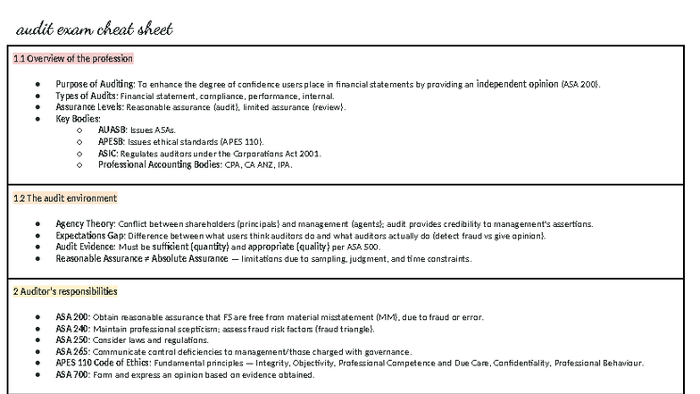 Audit Exam Cheat Sheet: Key Concepts & Strategies - Studocu