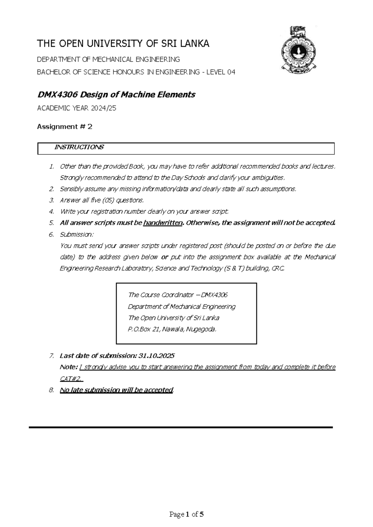 DMX4306 TMA#2 2024/25 - Design of Machine Elements Assignment 2 - Studocu