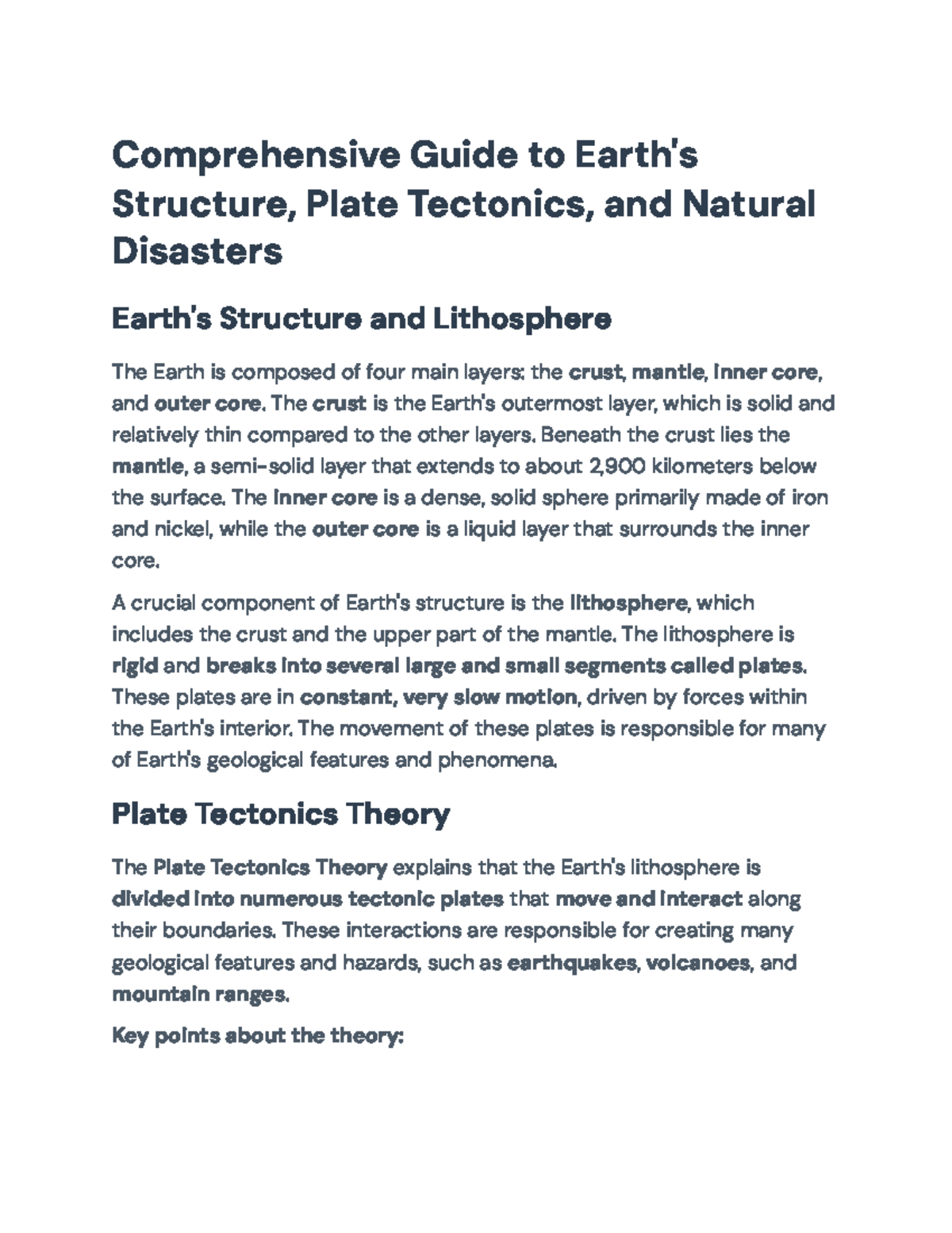 Comprehensive Guide to Earth's Structure, Plate Tectonics & Natural ...