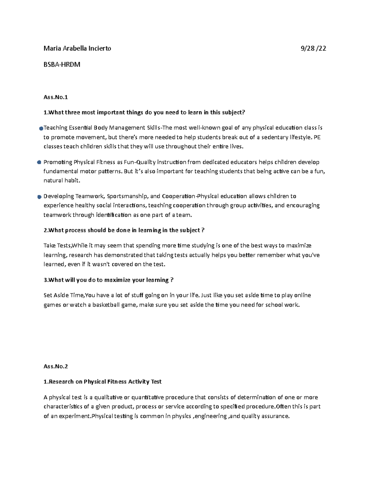 BSBA-HRDM: Learning Outcomes and Methods in Physical Education - Studocu