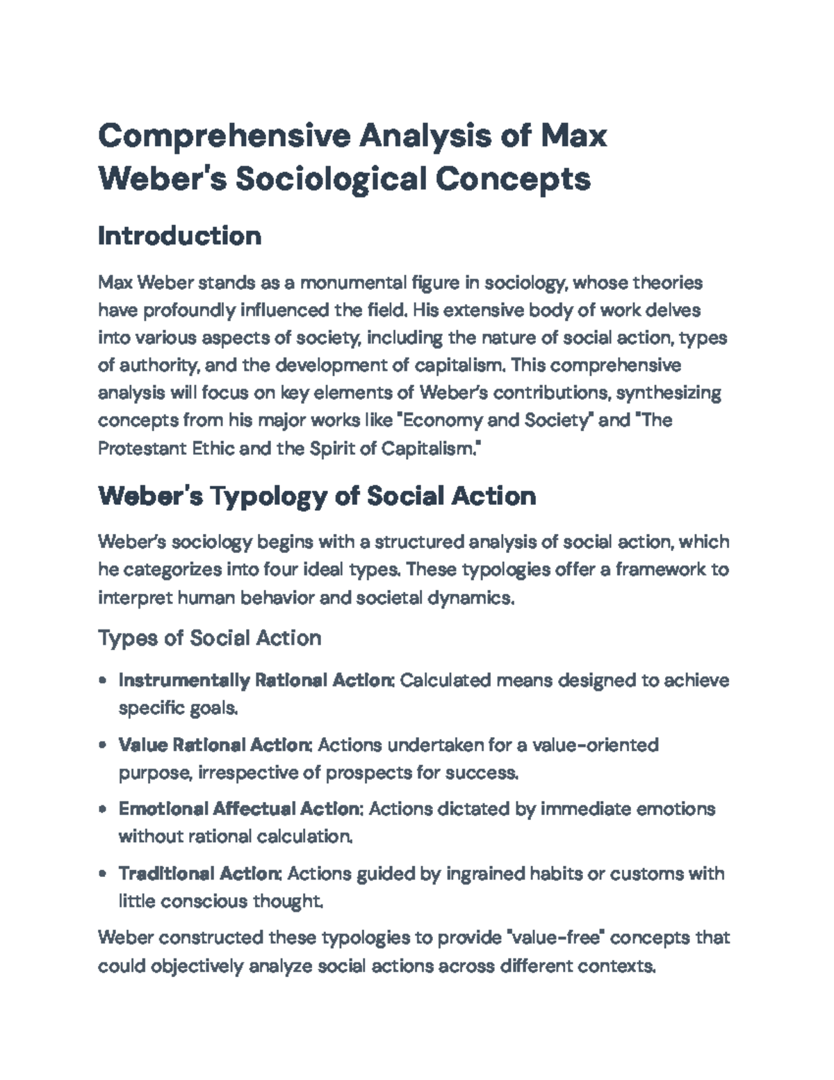 Comprehensive Overview of Max Weber's Sociological Theories - Studocu