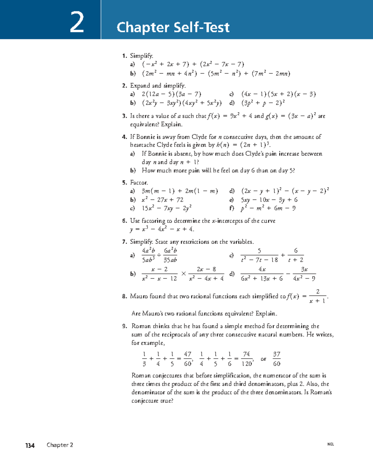 Chapter 2 Self Test - Polynomial Equations MCR3U - Studocu