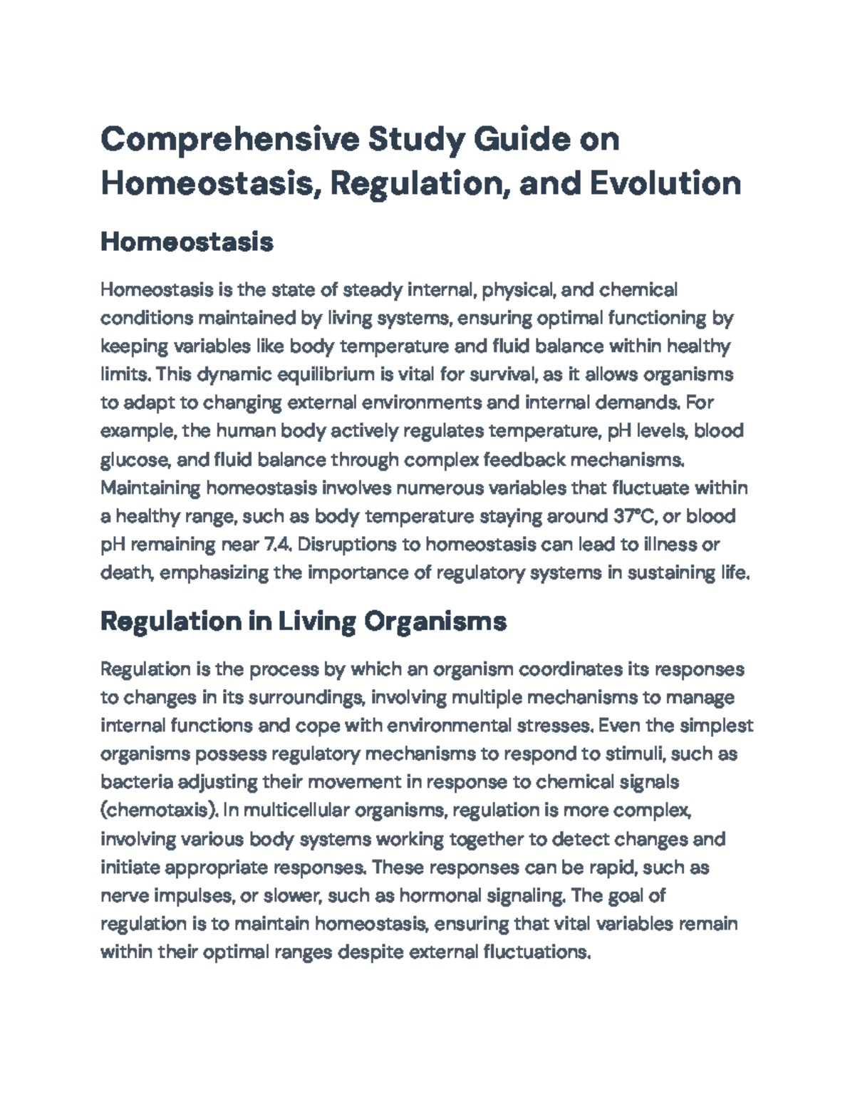 Comprehensive Study Guide: Homeostasis, Regulation & Evolution (BIO 101 ...