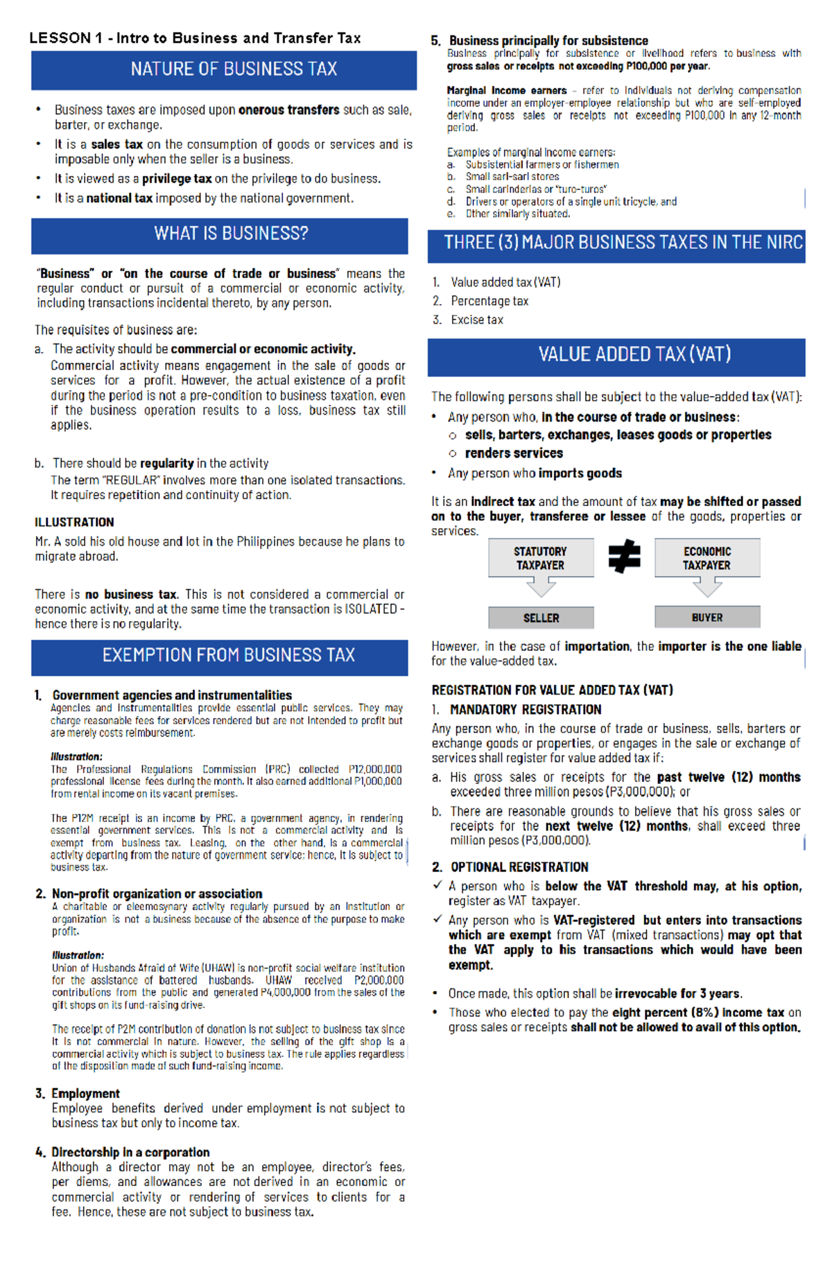 B&T TAX(prelim) - reviewer - Business and Transfer Taxes - LESSON 1 ...
