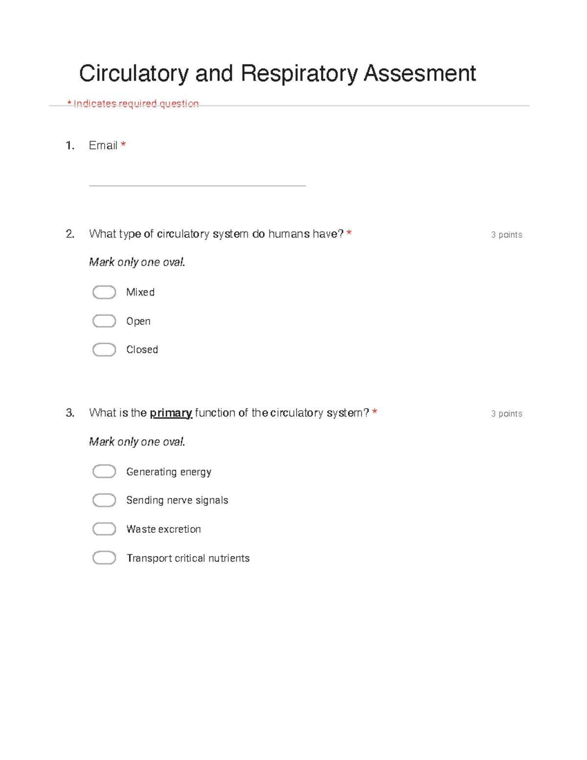 Circulatory and Respiratory Assessment Quiz - Google Forms - Studocu