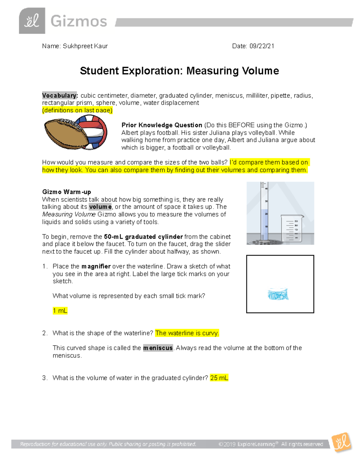 Lab 3: Measuring Volume - Student Exploration & Activities SE - Studocu