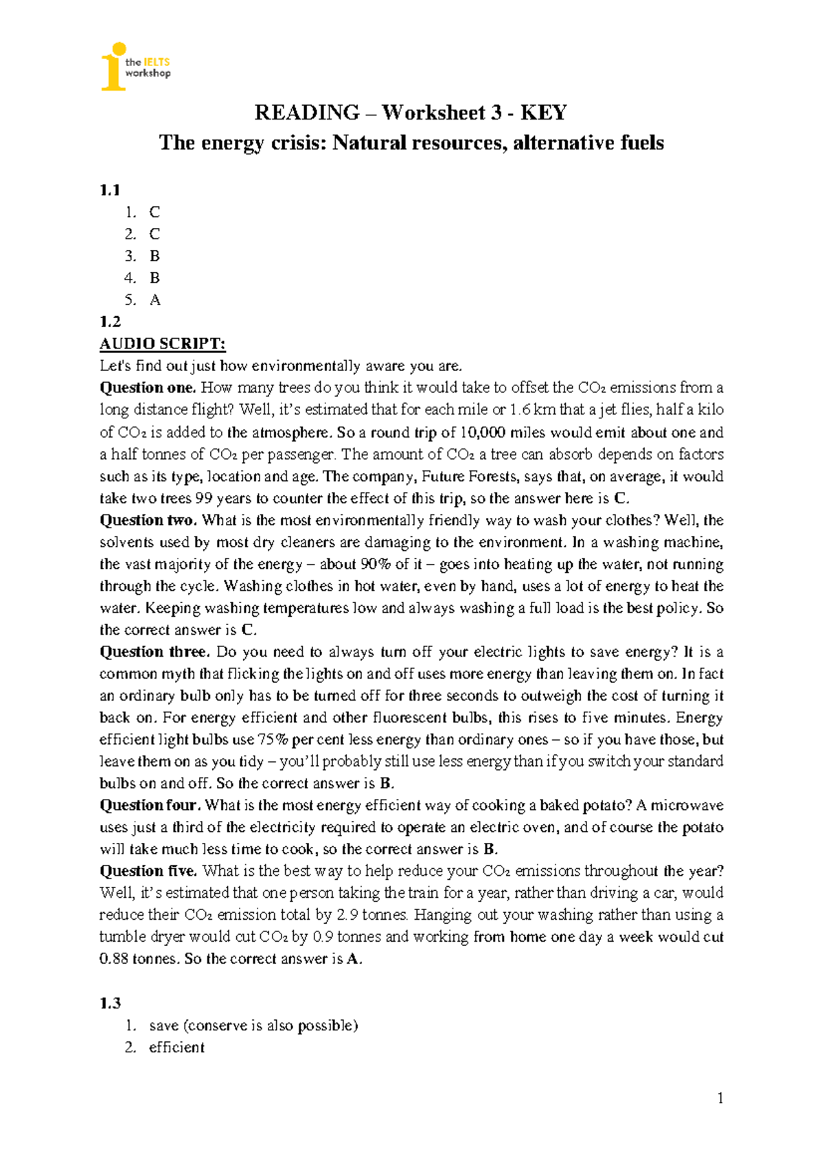 Reading Worksheet 3 Key: The Energy Crisis & Alternatives - Studocu