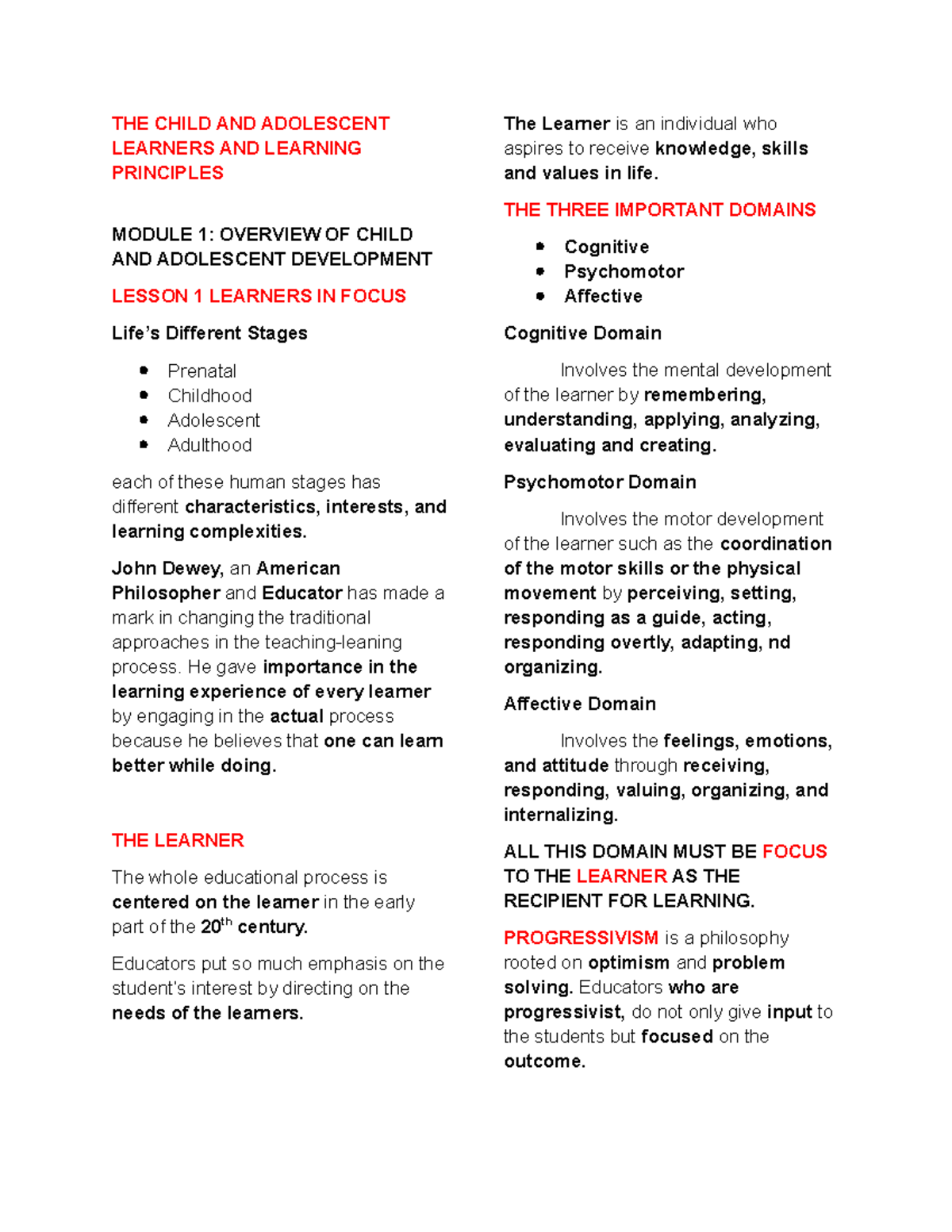 THE CHILD AND ADOLESCENT - THE CHILD AND ADOLESCENT LEARNERS AND ...