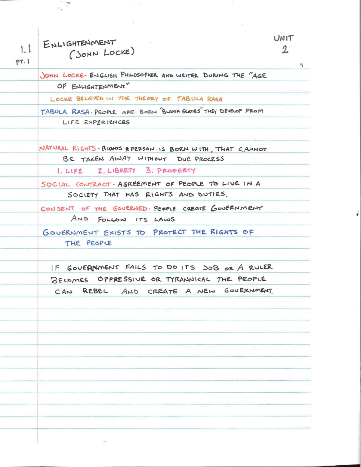 1.1 p1 - notes - 1 ENLIGHTENMENT UNIT (JOHN LOCKE) 2 PT. I 4 JOHN ...