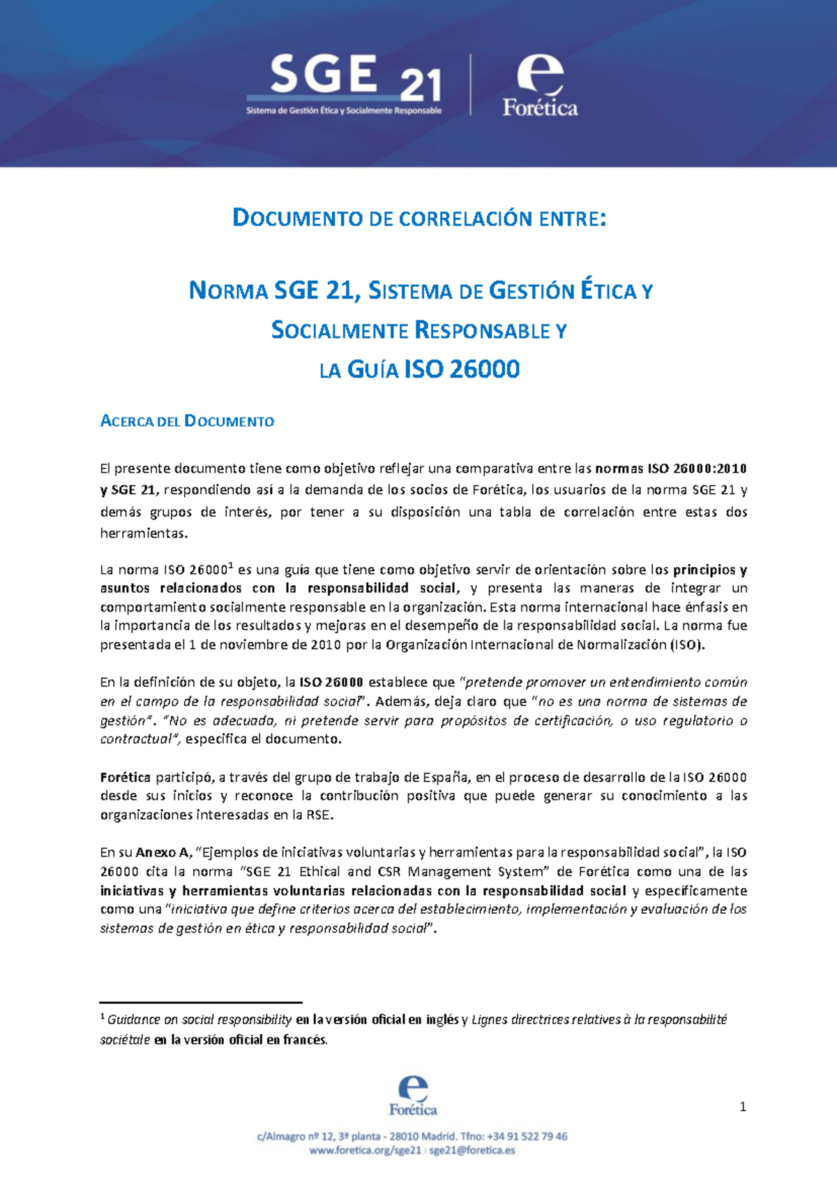 Comparativa SGE 21 y ISO 26000: Análisis de Correlación y ...