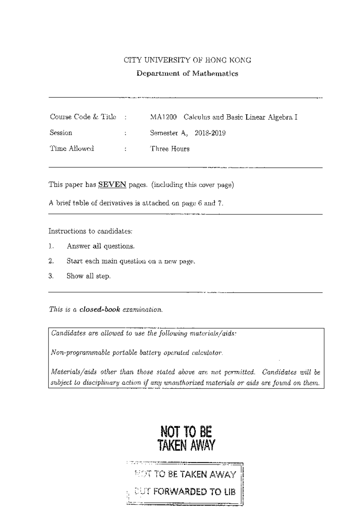 MA1200 Calculus and Basic Linear Algebra I - Final Exam Guide - Studocu