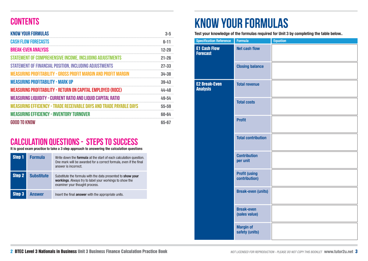BTEC National Unit 3 Calculation Guide: Formulas & Practice Exercises ...