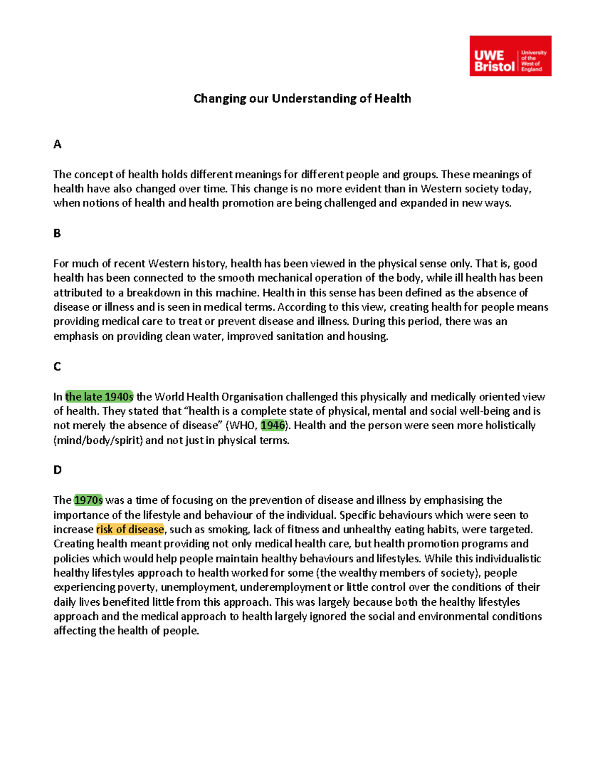 03 Changing Our Understanding of Health: A Holistic Perspective - Studocu