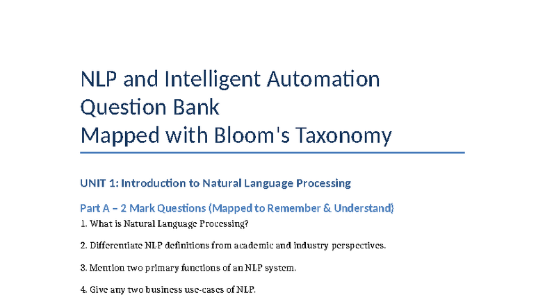NLP Question Bank Blooms Taxonomy - NLP and Intelligent Automation ...