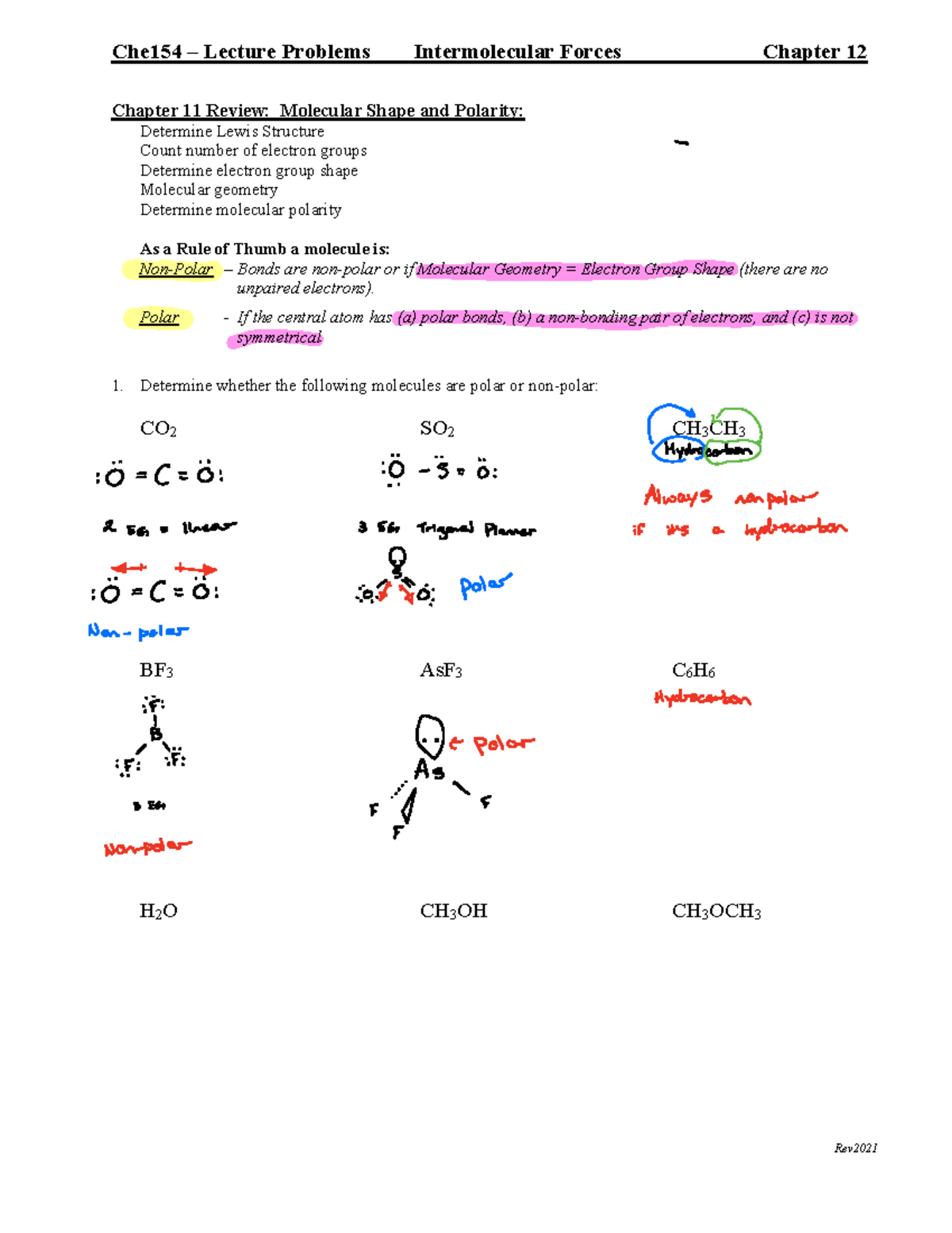 Che154 3 Chapter 12: Intermolecular Forces Overview & Practice Problems ...