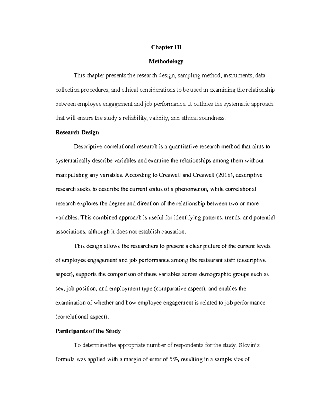 Chapter III Methodology: Research Design & Data Collection in QSR - Studocu