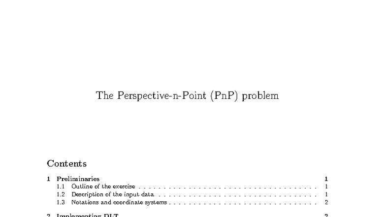 Implementing DLT for PnP Problem - Ex2 Tutorial - Studocu