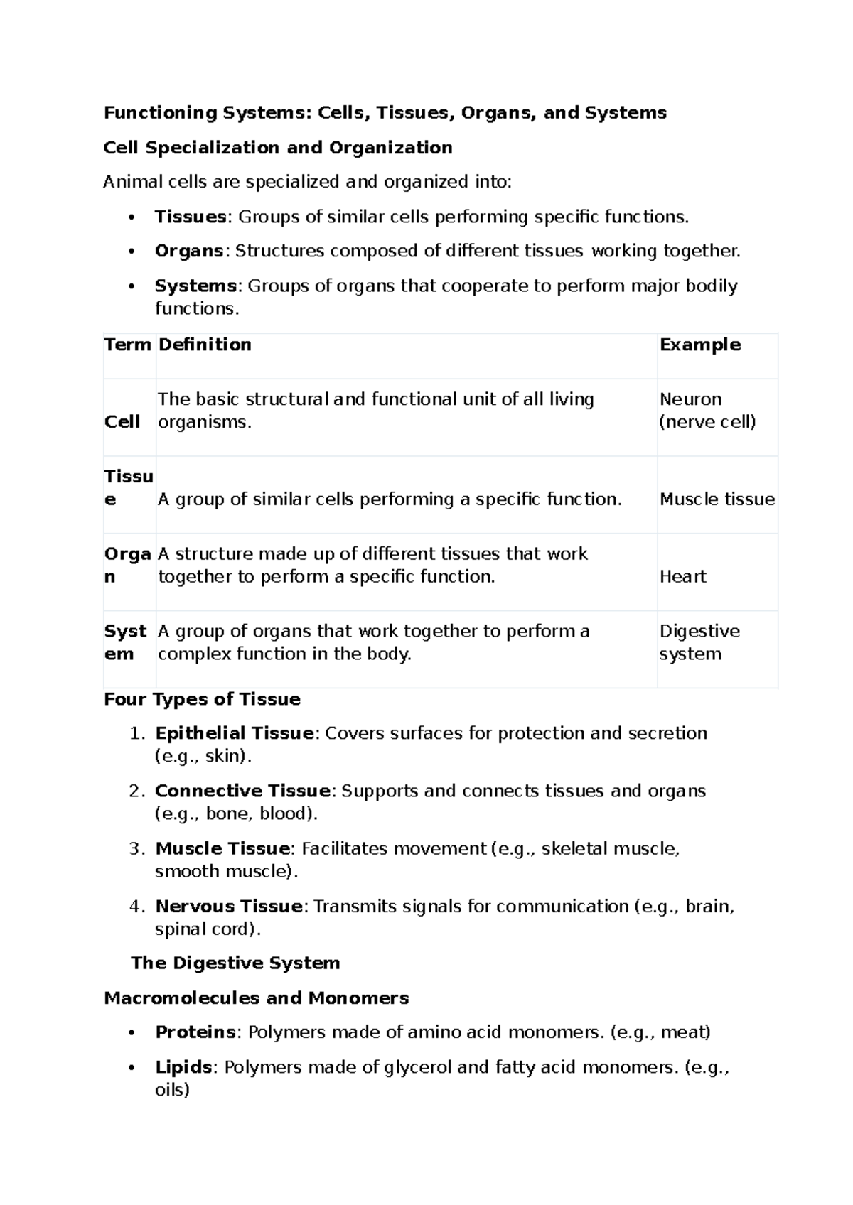 AOS2 BIO 2025 - Functioning Systems: Cells, Tissues, and Organs ...