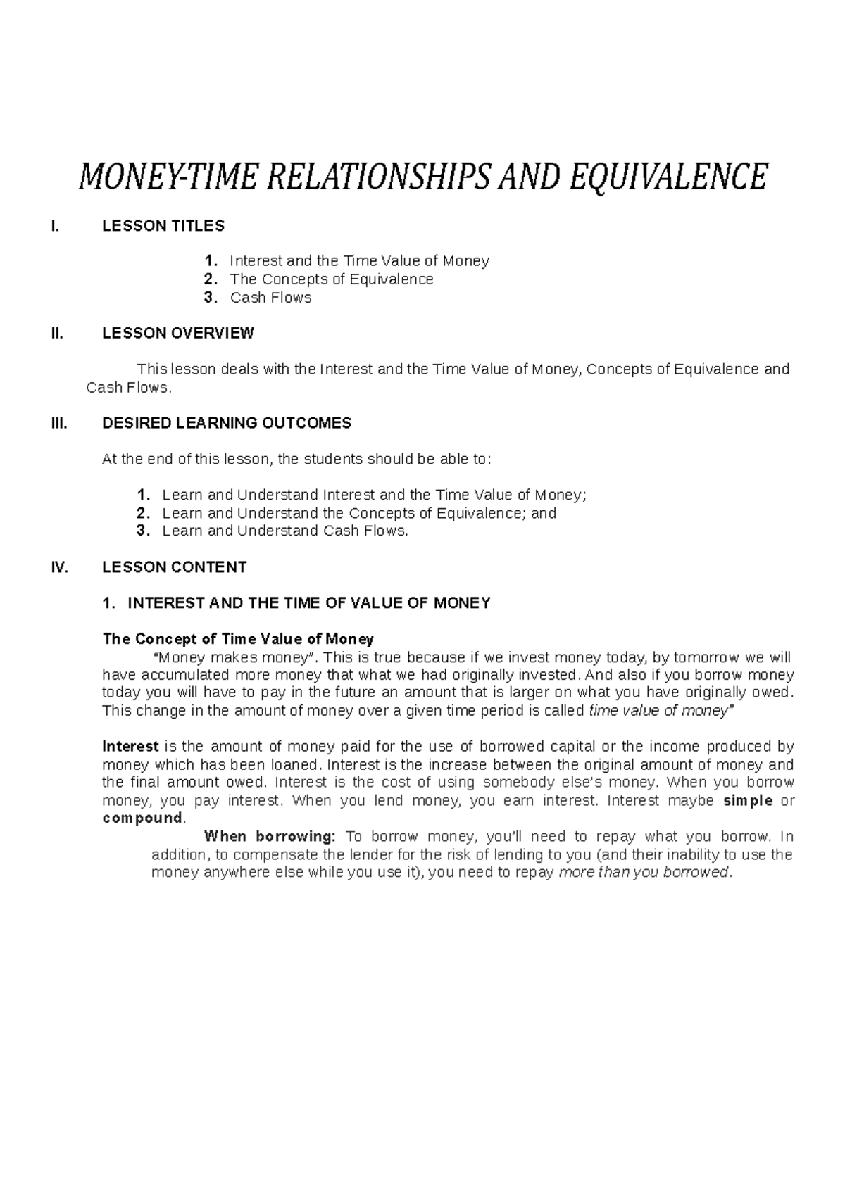 Module 2: Money-Time Relationships & Equivalence Overview - Studocu