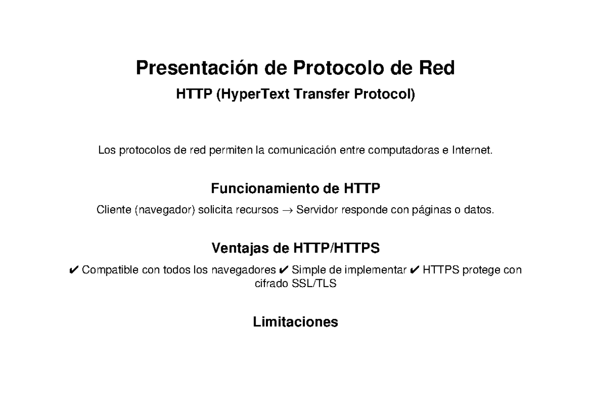 Presentación de Protocolo de Red HTTP - Resumen y Ventajas - Studocu