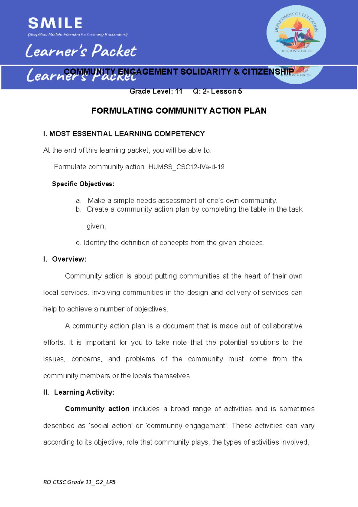 Smile CESC Q2 LP 5 - A Learning Packet for Community Engagement ...