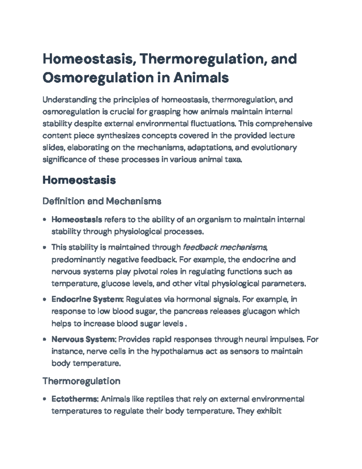 Homeostasis, Thermoregulation, & Osmoregulation in Animals: Key ...