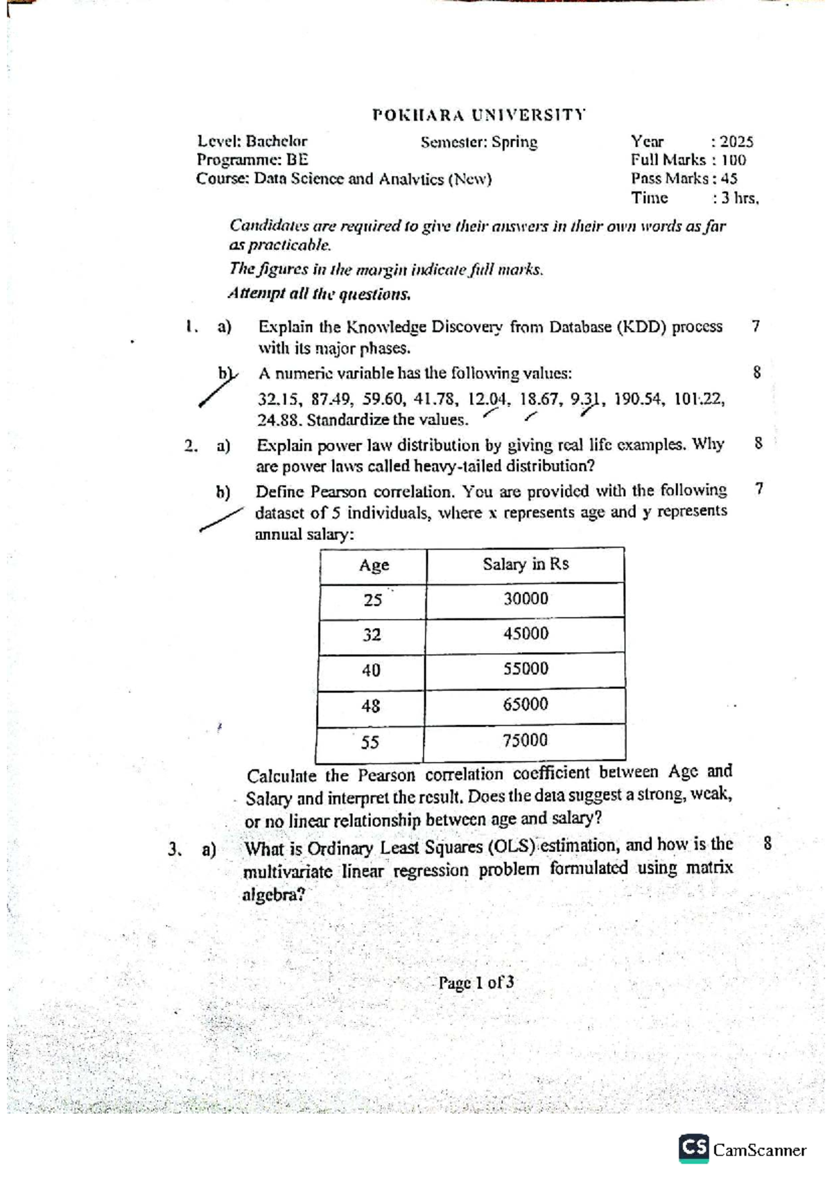 Data Science and Analytics (BE) Exam Questions - Spring 2025 - Studocu