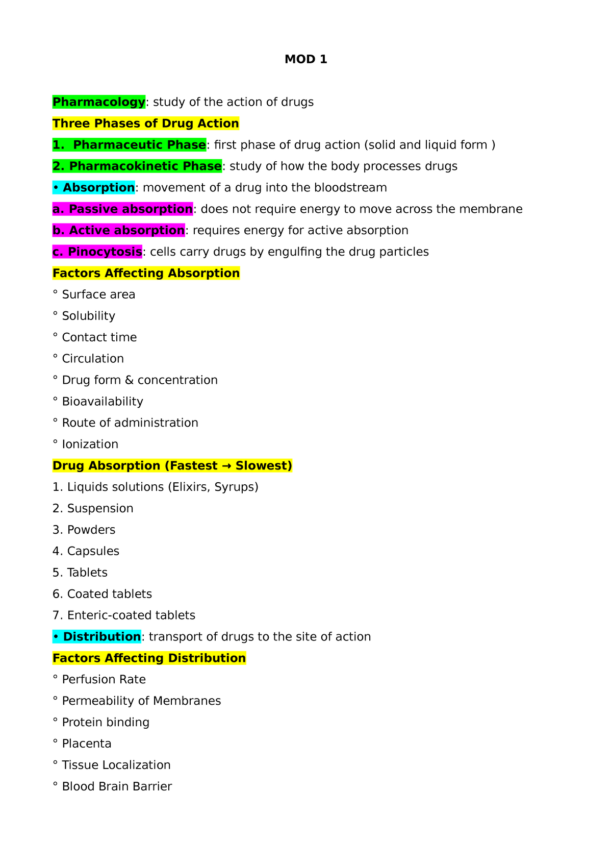 Pharmacology Notes (PHAR 101): Key Drug Action & Administration ...