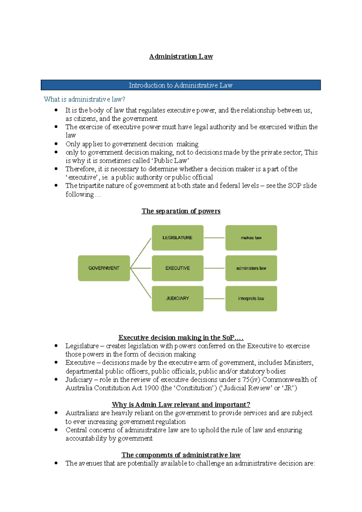 LLH206 - Comprehensive Admin Law Notes and Key Concepts - Studocu