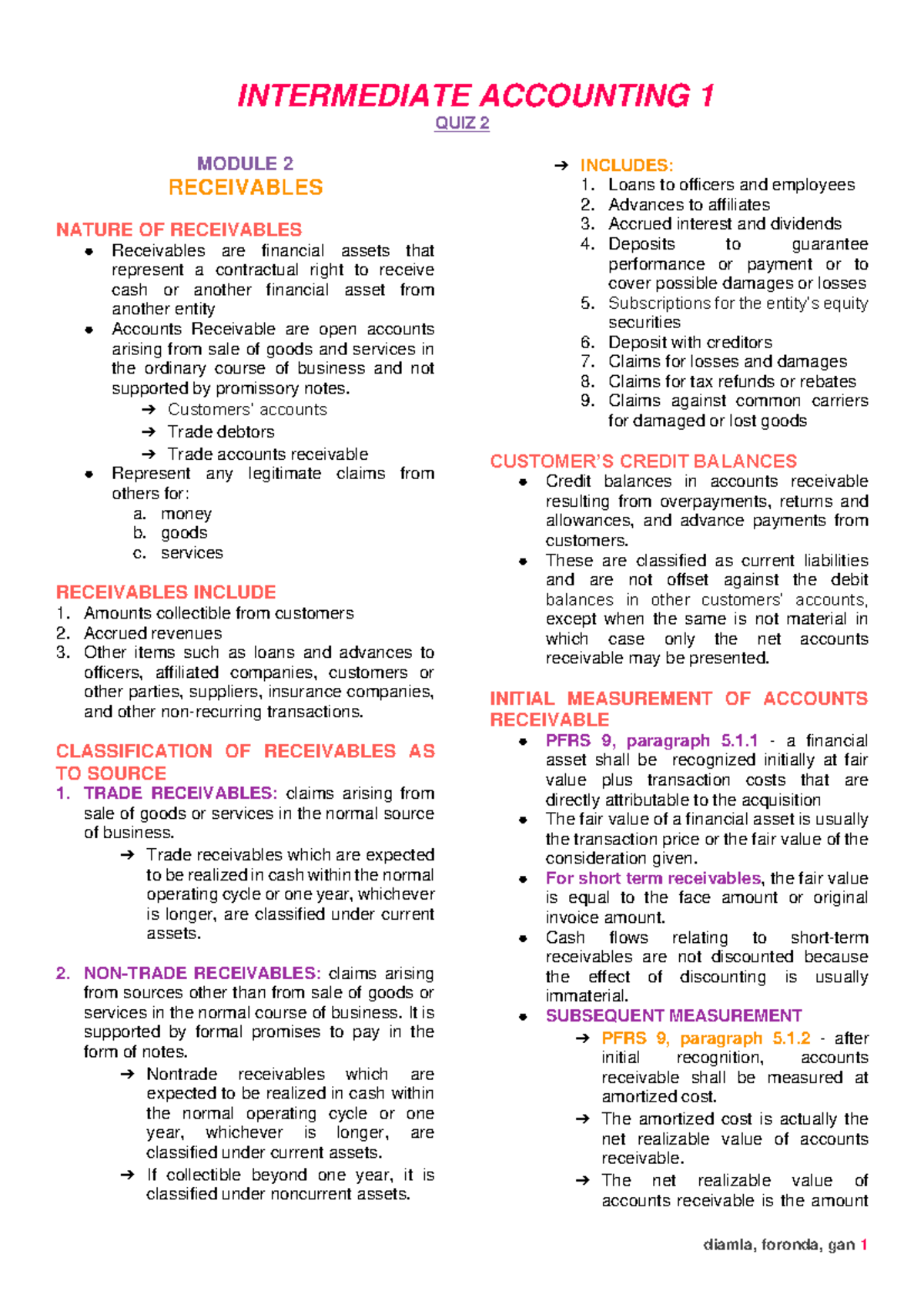 Intacc 1 Receivables Handouts - INTERMEDIATE ACCOUNTING 1 QUIZ 2 MODULE ...