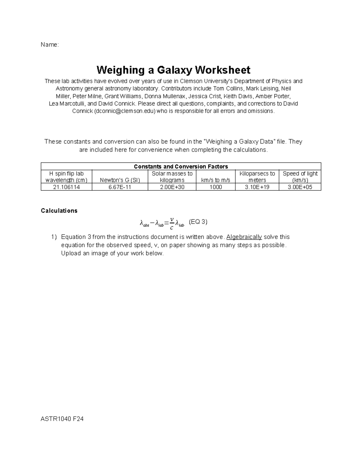Weighing a galaxy worksheet ASTR1040 F24 - Studocu