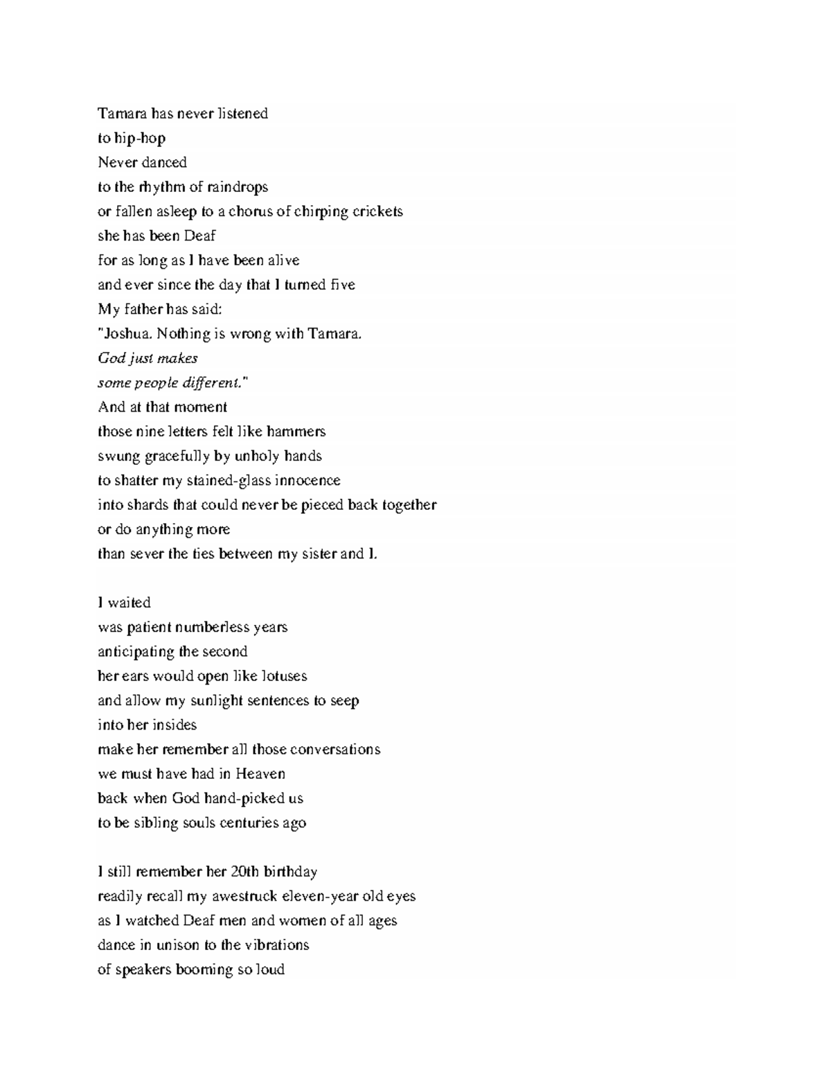 ENG 210 - Tamara's Opus: A Poem of Silence and Connection - Studocu