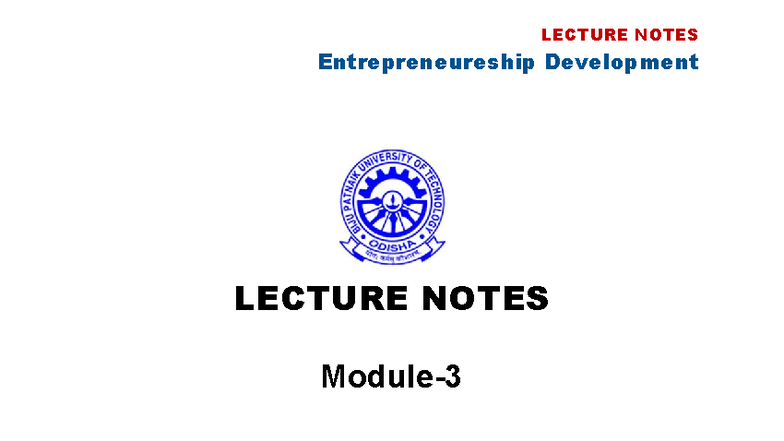 LECTURE NOTES on Entrepreneurship Development (PCP7H013) - 7th Semester ...