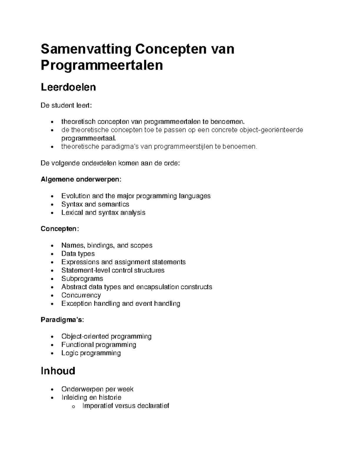 Samenvatting ICP: Theoretische Concepten van Programmeertalen - Studeersnel