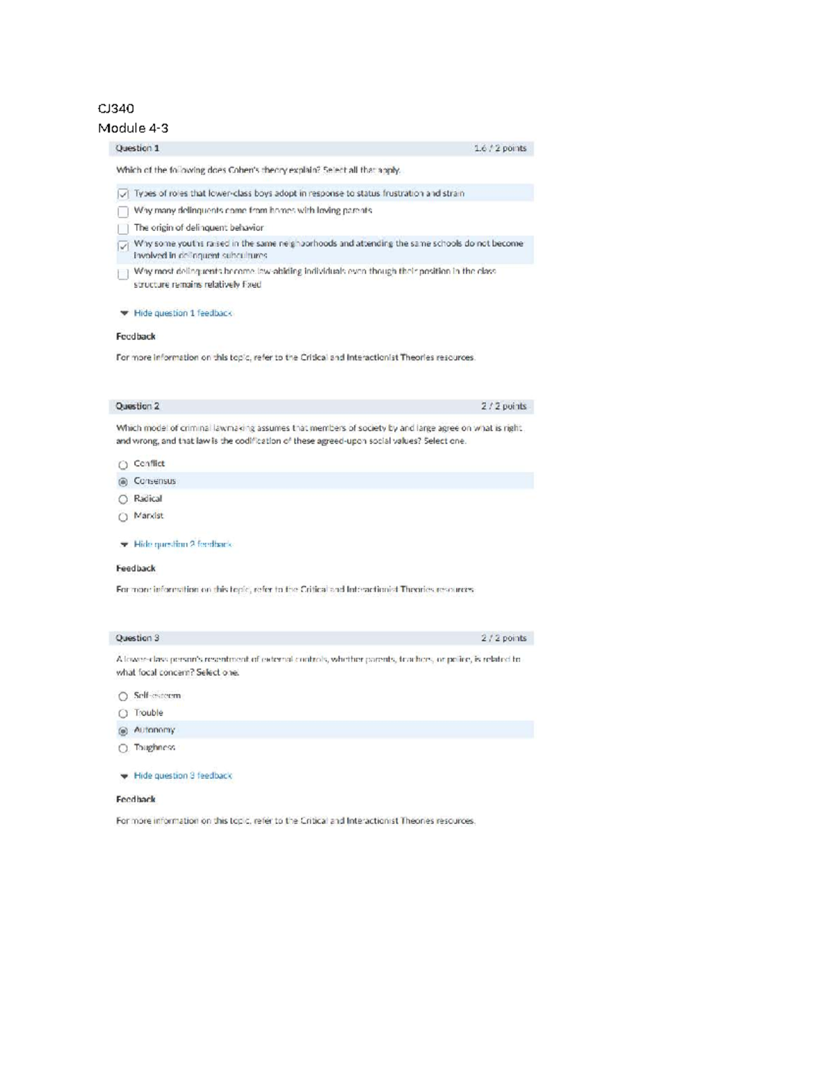 CJ340 Module 4-3 Quiz: Understanding Criminological Theories - Studocu