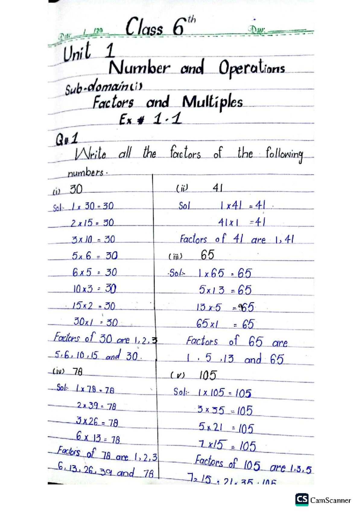 Class 6 Math Exercises: Factors, Multiples & Prime Factorization - Studocu