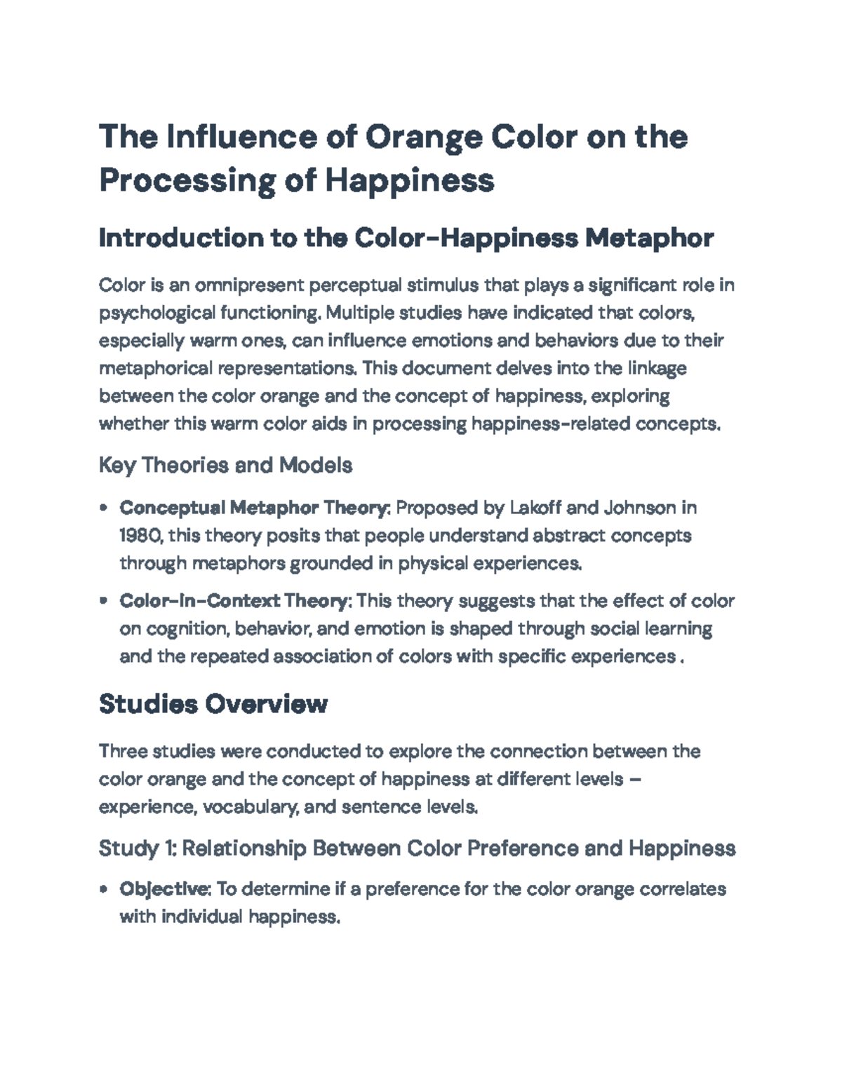 The Influence of Orange Color on Happiness Processing: Studies Overview ...