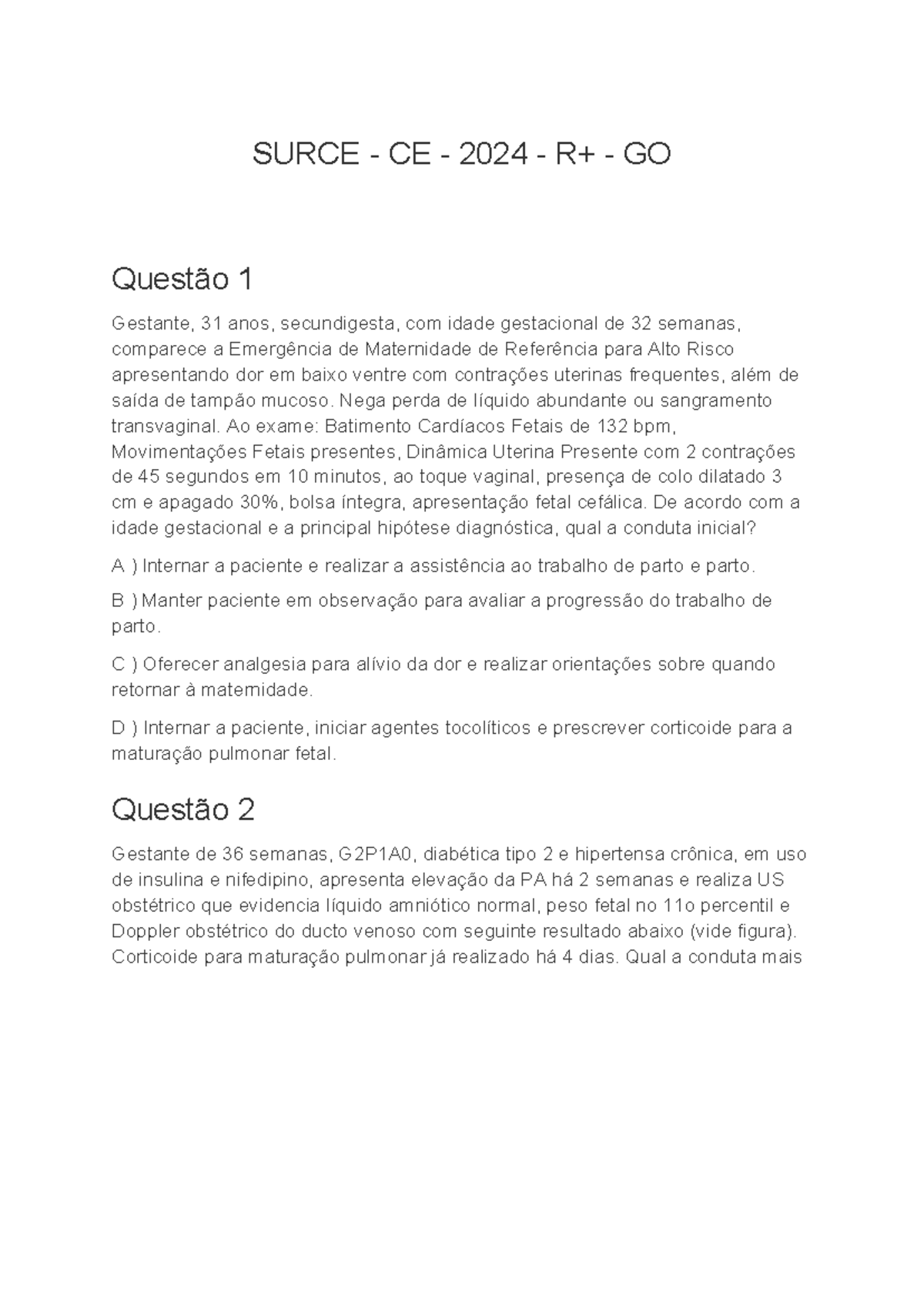 Surce CE 2024 GO - Questões e Anotações de Aula sobre Gestação de Alto ...