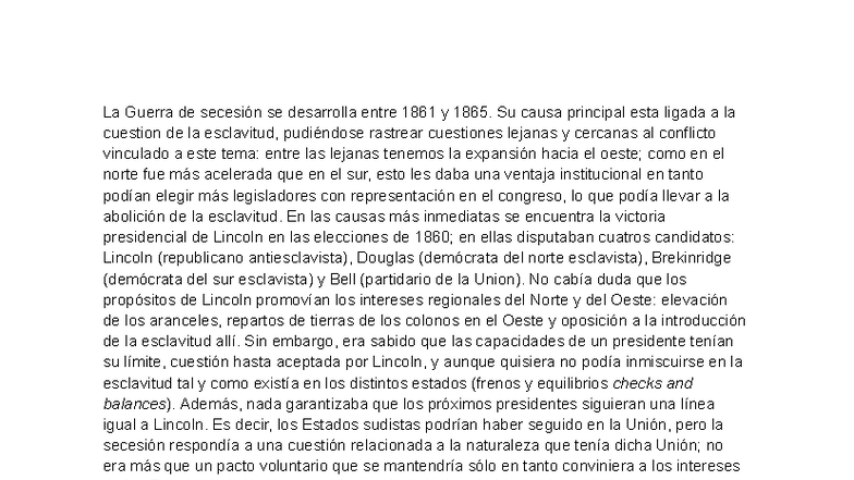 Tema: Guerra de Secesión (1861-1865) y sus Consecuencias - Studocu
