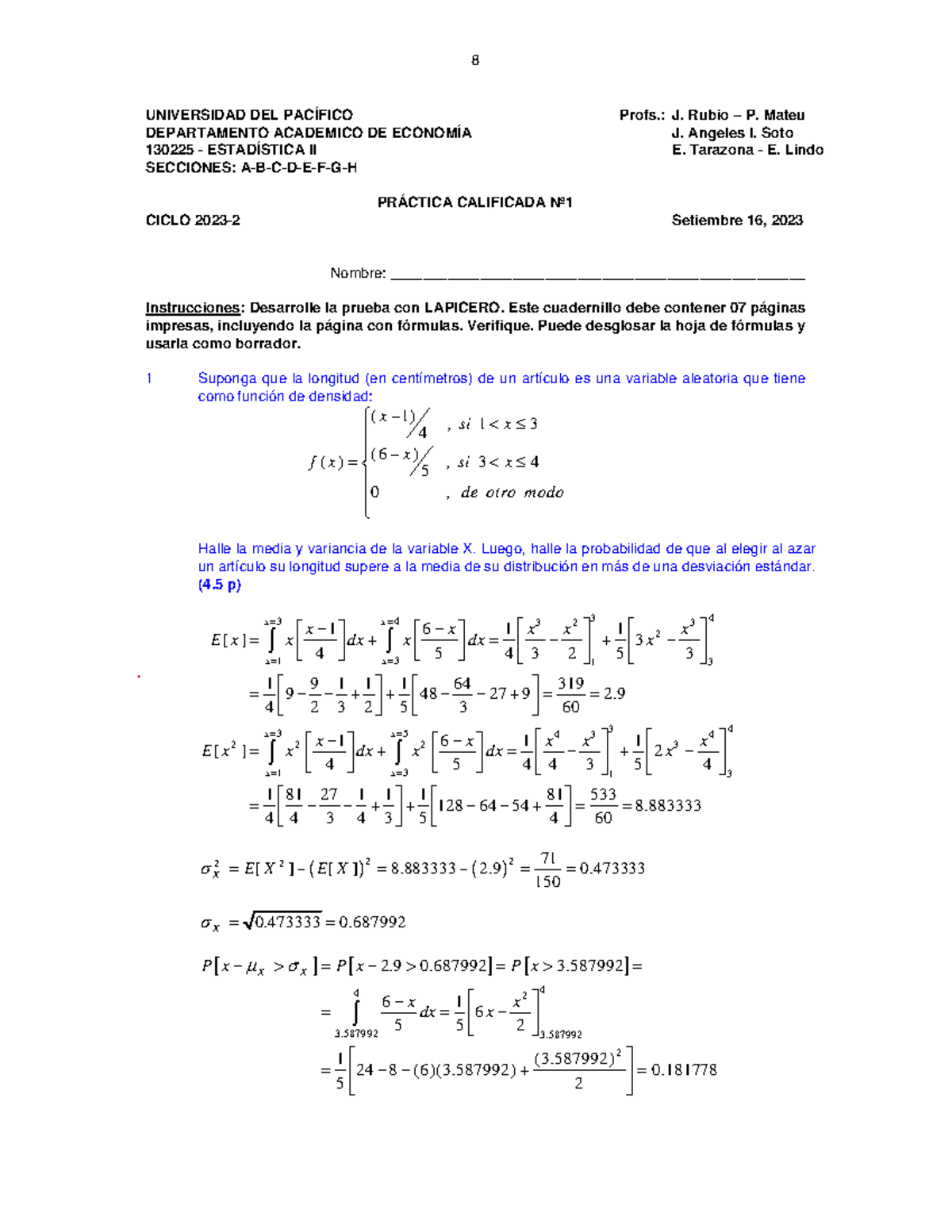 Est2-2023-2 PC1 - Práctica Calificada de Estadística II - Studocu